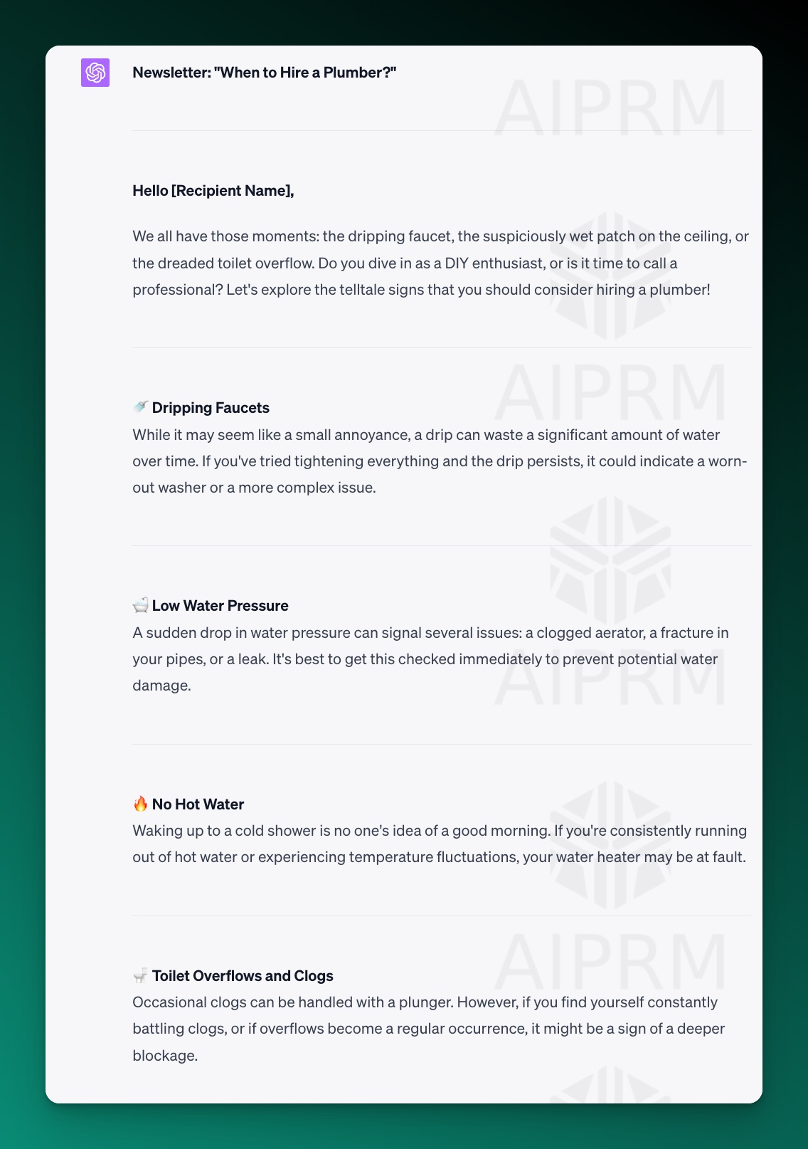 How Plumbers Can Use ChatGPT for Marketing · AIPRM