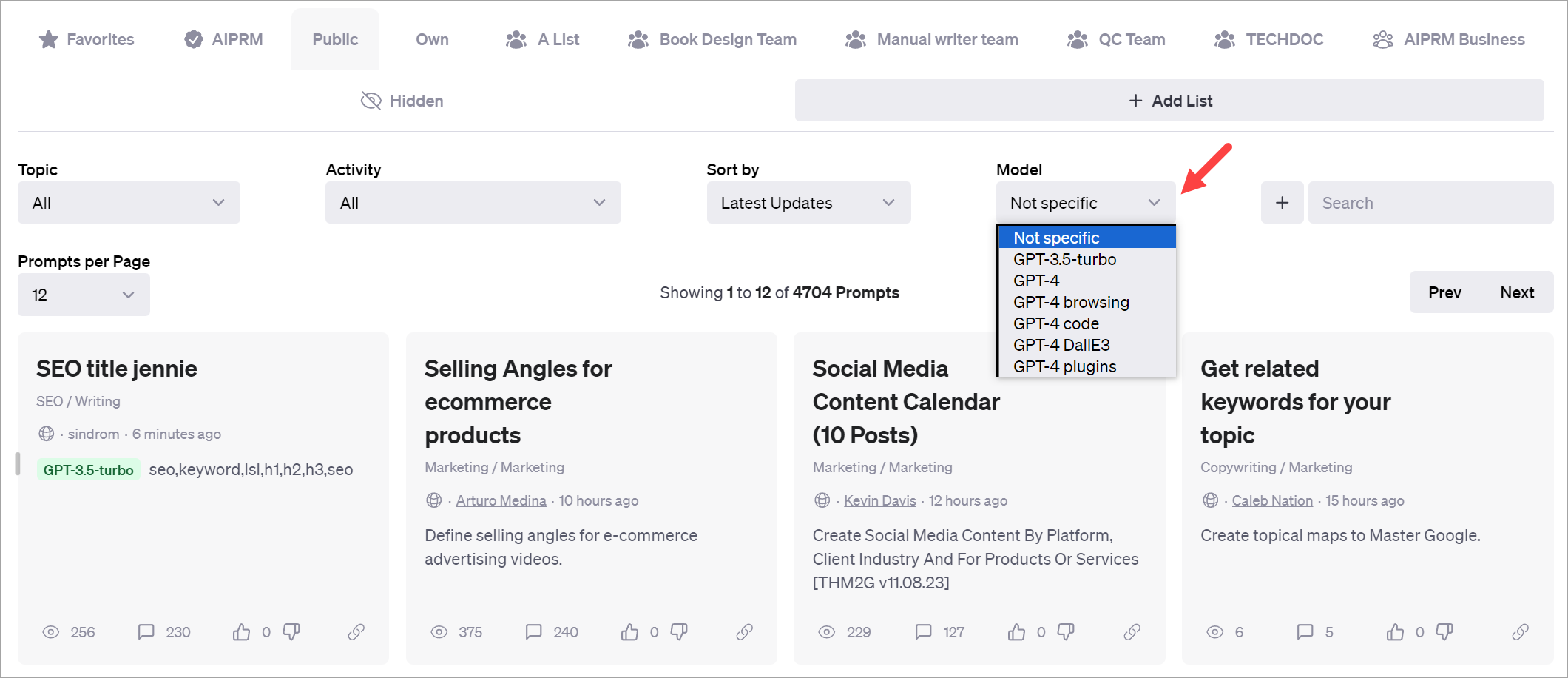 Filtern von Prompts nach Thema, Aktivität, Beliebtheit und Modell · KI ...