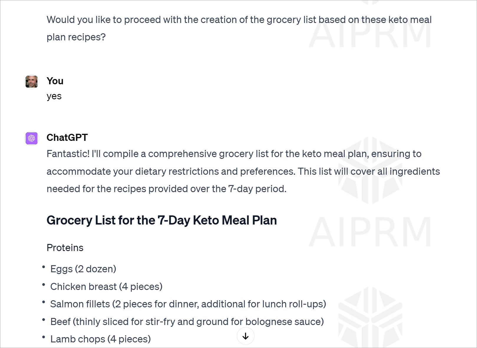 맞춤형 7일 식사 계획을 만드는 방법 · AIPRM