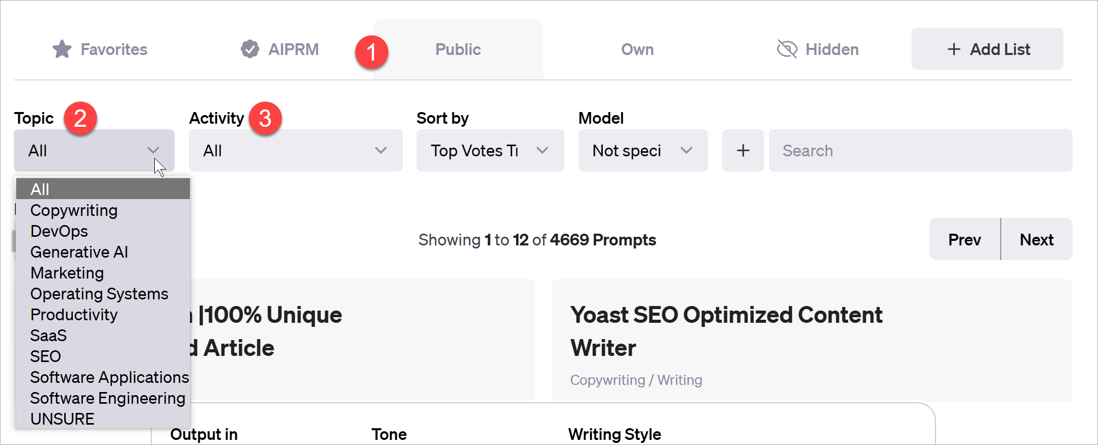 AIPRM 대시보드 개요 · AIPRM