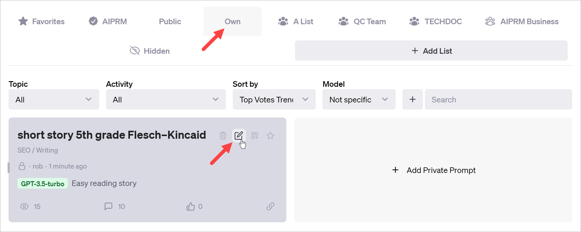 Een prompt bewerken · AIPRM