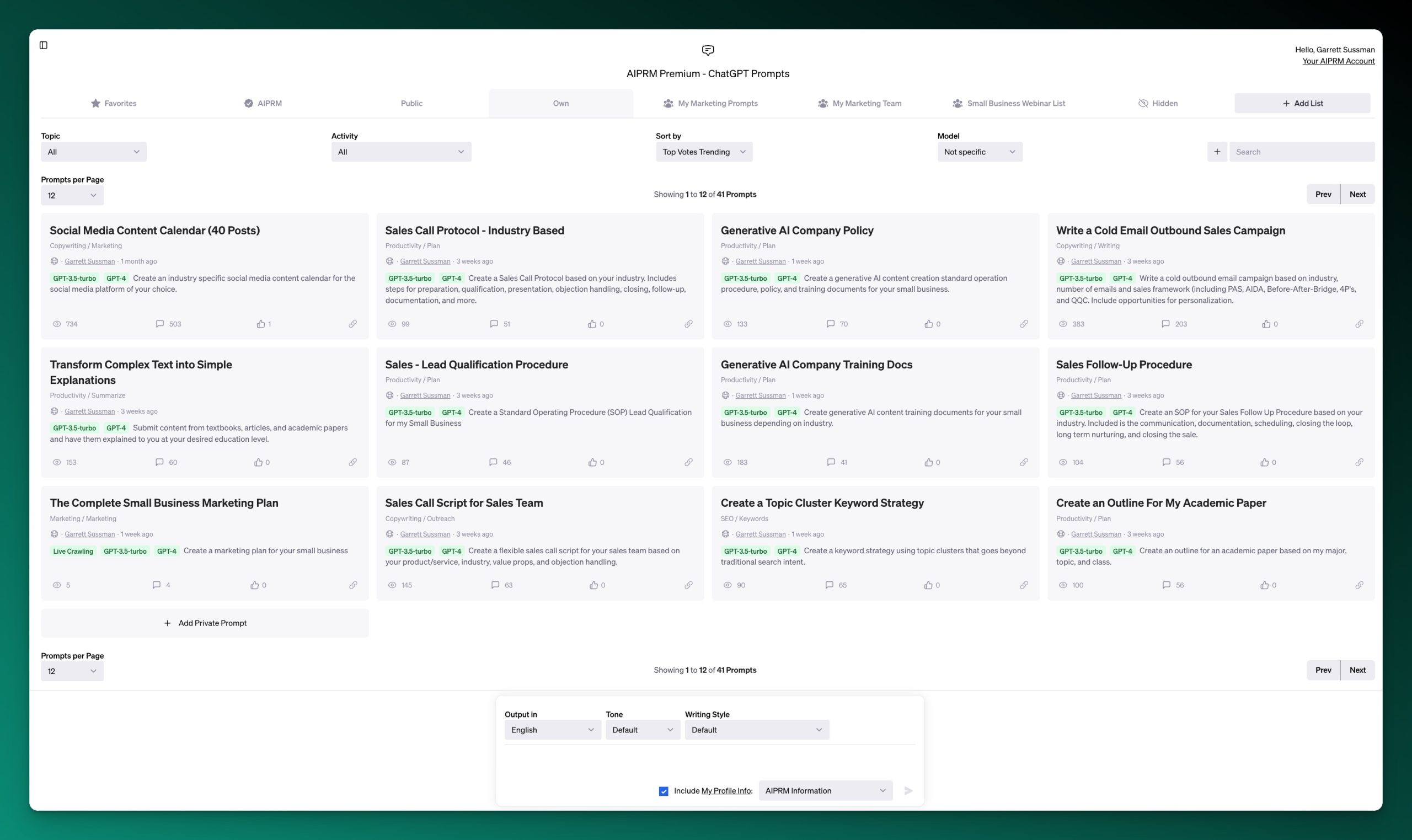 Como usar o assistente de prompt do AIPRM · AIPRM