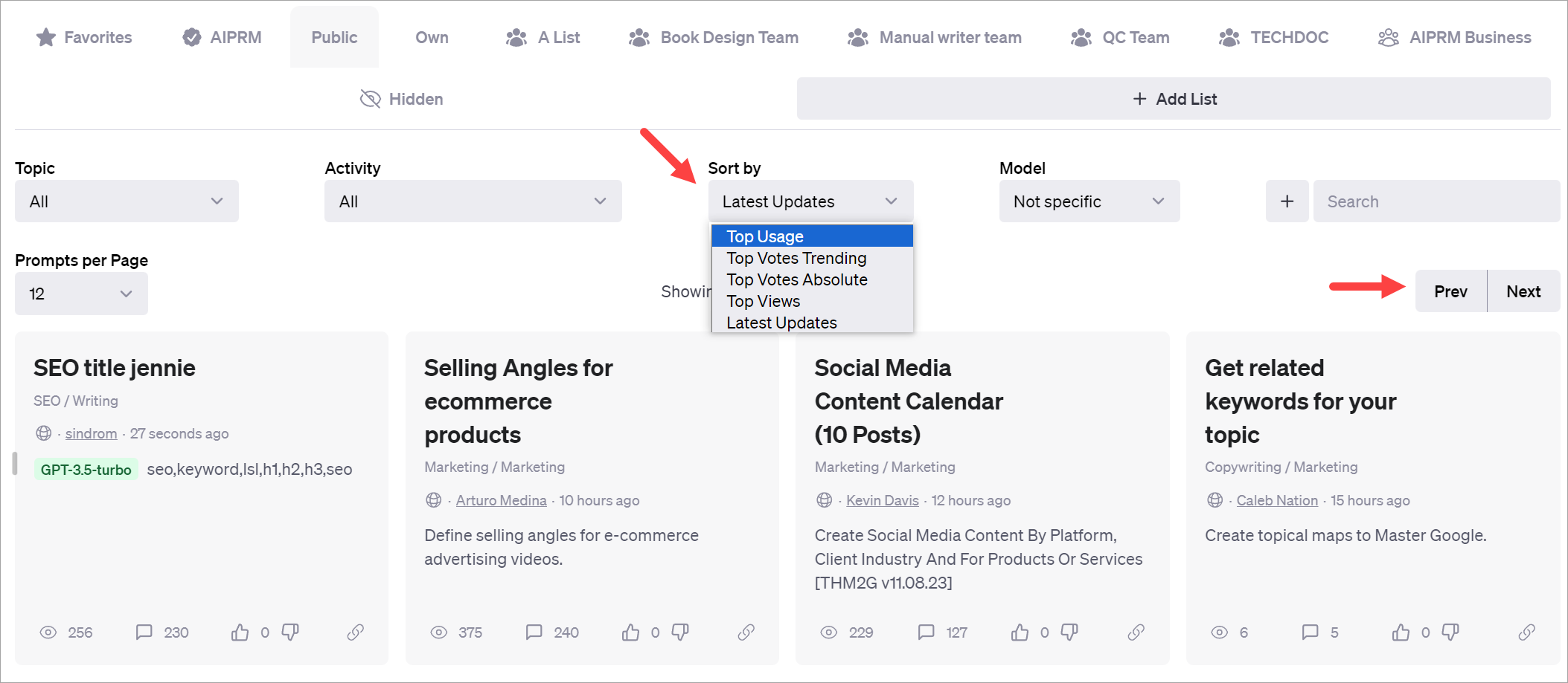 How to Filter Prompts by Topic, Activity, Popularity, and Model · AIPRM